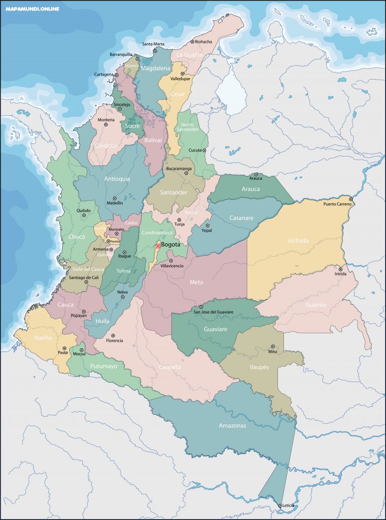 ⊛ Mapa de Colombia 🥇 Político & Físico Para Imprimir | 2022