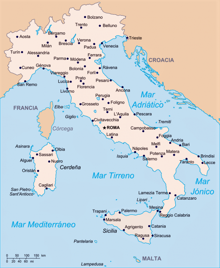 ⊛ Mapa de Italia 🥇 Político & Físico Grande Para Imprimir · 2024